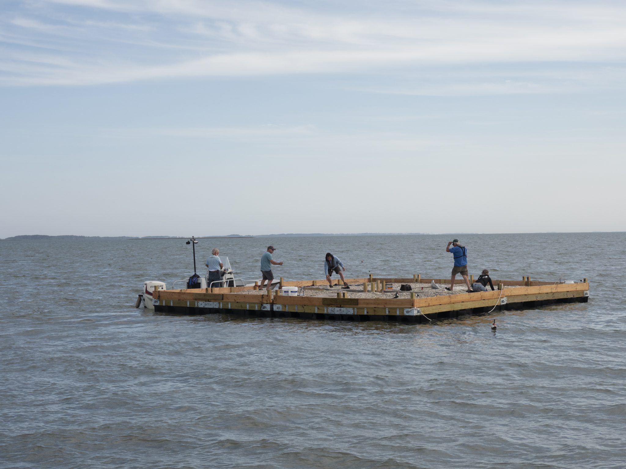 The sections of nesting platforms are assembled, locked together, and ...